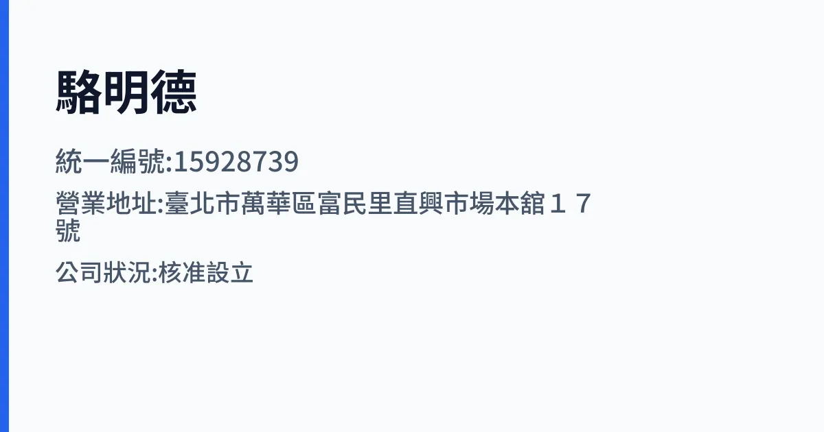 駱明德 - 統編 15928739(臺北市) 公司登記資料與營業項目詳細圖表