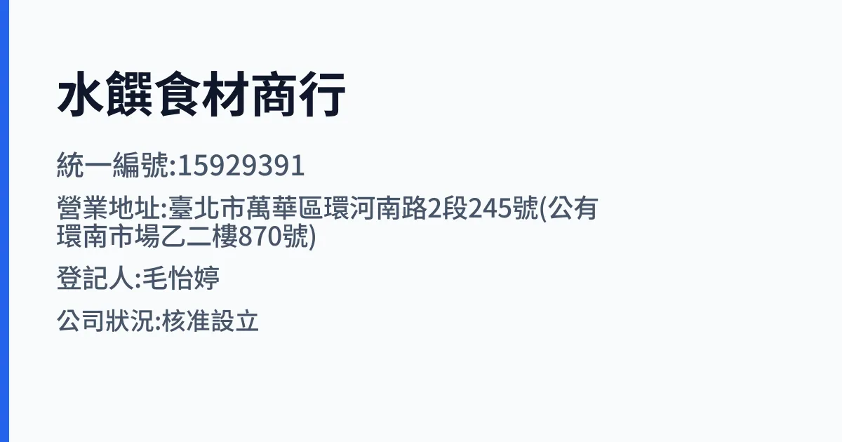 水饌食材商行 - 統編 15929391(臺北市) 公司登記資料與營業項目詳細圖表