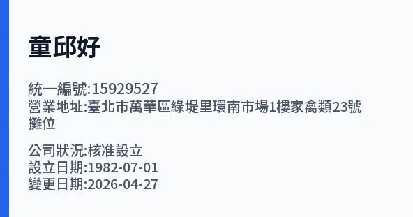 童邱好的照片-統編 15929527(臺北市) 公司登記資料與營業項目詳細圖表