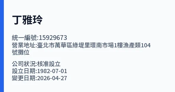 丁雅玲的照片-統編 15929673(臺北市) 公司登記資料與營業項目詳細圖表