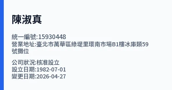 陳淑真的照片-統編 15930448(臺北市) 公司登記資料與營業項目詳細圖表