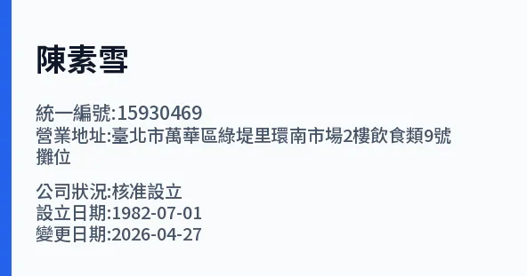 陳素雪的照片-統編 15930469(臺北市) 公司登記資料與營業項目詳細圖表