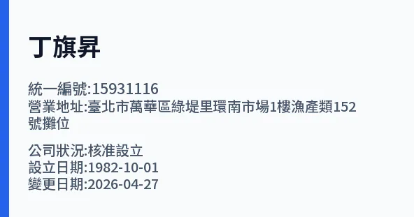 丁旗昇的照片-統編 15931116(臺北市) 公司登記資料與營業項目詳細圖表