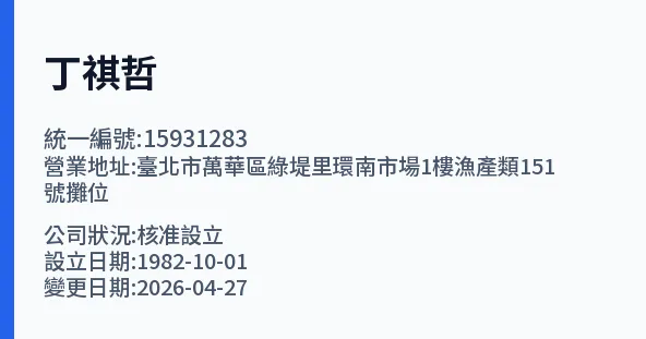 丁祺哲的照片-統編 15931283(臺北市) 公司登記資料與營業項目詳細圖表