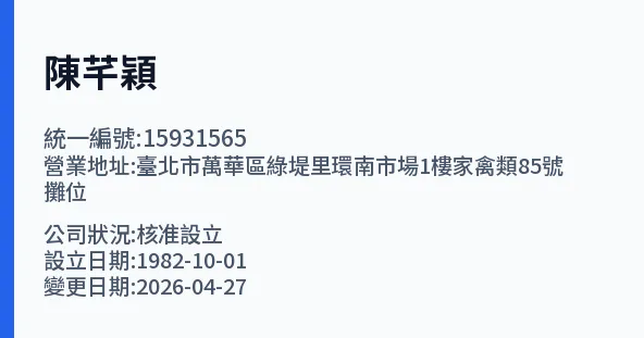 陳芊穎的照片-統編 15931565(臺北市) 公司登記資料與營業項目詳細圖表