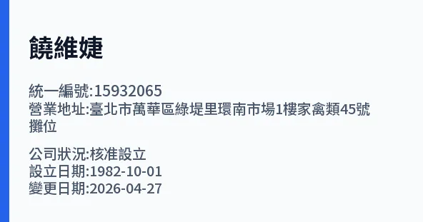 饒維婕的照片-統編 15932065(臺北市) 公司登記資料與營業項目詳細圖表