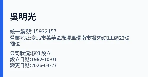 吳明光的照片-統編 15932157(臺北市) 公司登記資料與營業項目詳細圖表