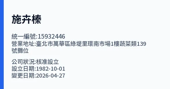 施卉榛的照片-統編 15932446(臺北市) 公司登記資料與營業項目詳細圖表