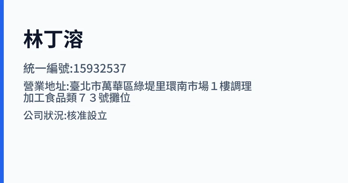 林丁溶 - 統編 15932537(臺北市) 公司登記資料與營業項目詳細圖表
