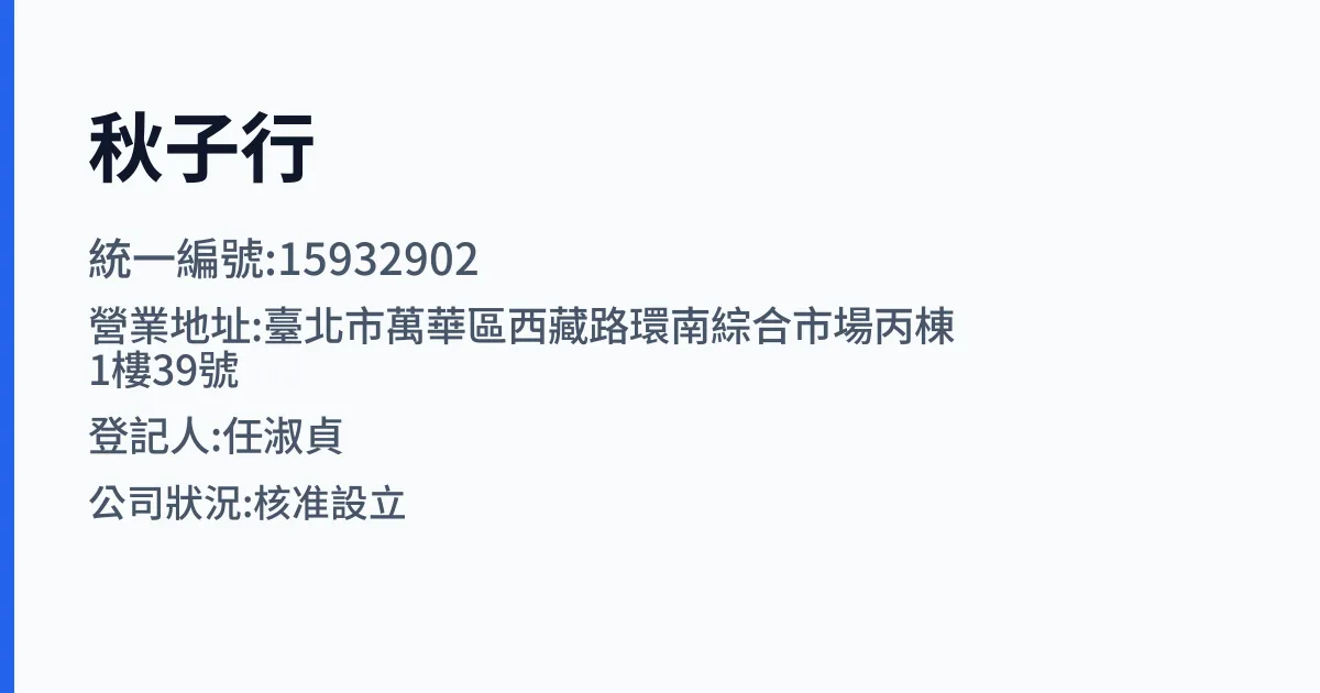 秋子行 - 統編 15932902(臺北市) 公司登記資料與營業項目詳細圖表