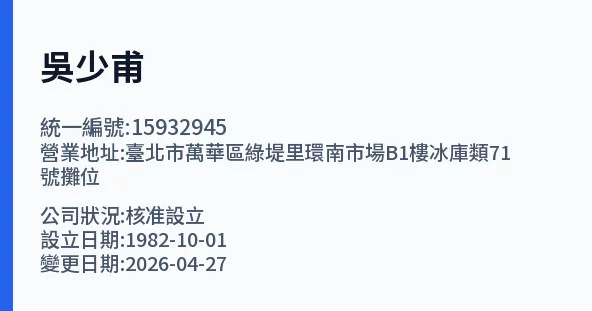 吳少甫的照片-統編 15932945(臺北市) 公司登記資料與營業項目詳細圖表