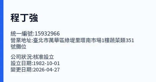 程丁強的照片-統編 15932966(臺北市) 公司登記資料與營業項目詳細圖表