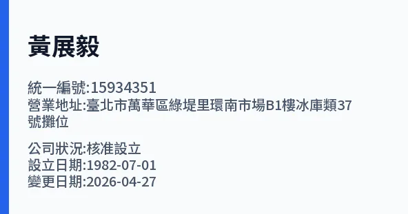 黃展毅的照片-統編 15934351(臺北市) 公司登記資料與營業項目詳細圖表