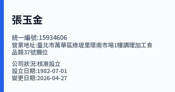 張玉金的照片-統編 15934606(臺北市) 公司登記資料與營業項目詳細圖表