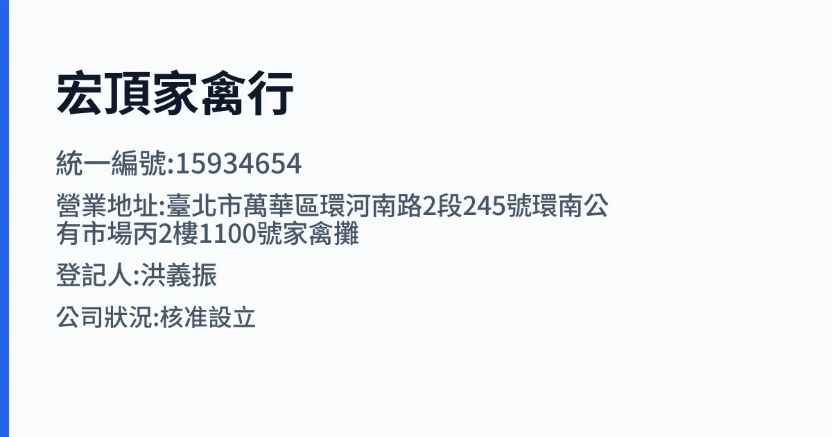 宏頂家禽行 - 統編 15934654(臺北市) 公司登記資料與營業項目詳細圖表