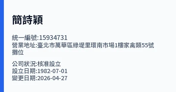 簡詩穎的照片-統編 15934731(臺北市) 公司登記資料與營業項目詳細圖表