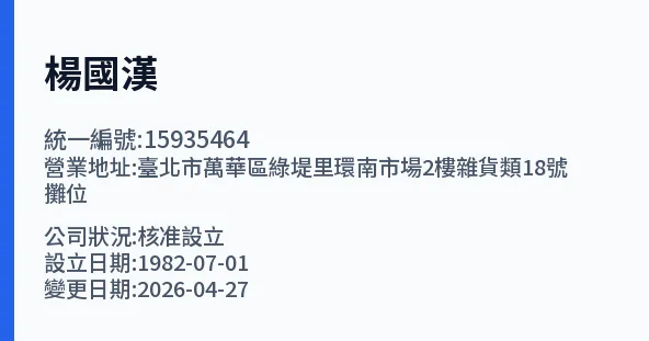 楊國漢的照片-統編 15935464(臺北市) 公司登記資料與營業項目詳細圖表