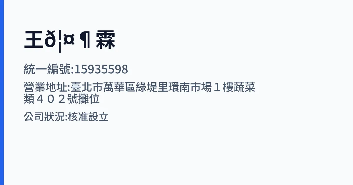 王𦤶霖 - 統編 15935598(臺北市) 公司登記資料與營業項目詳細圖表