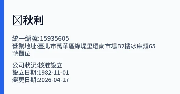 尙秋利的照片-統編 15935605(臺北市) 公司登記資料與營業項目詳細圖表