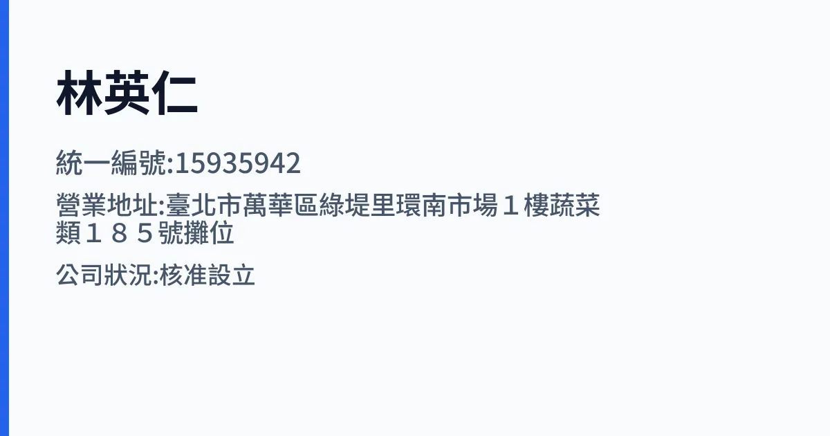 林英仁 - 統編 15935942(臺北市) 公司登記資料與營業項目詳細圖表
