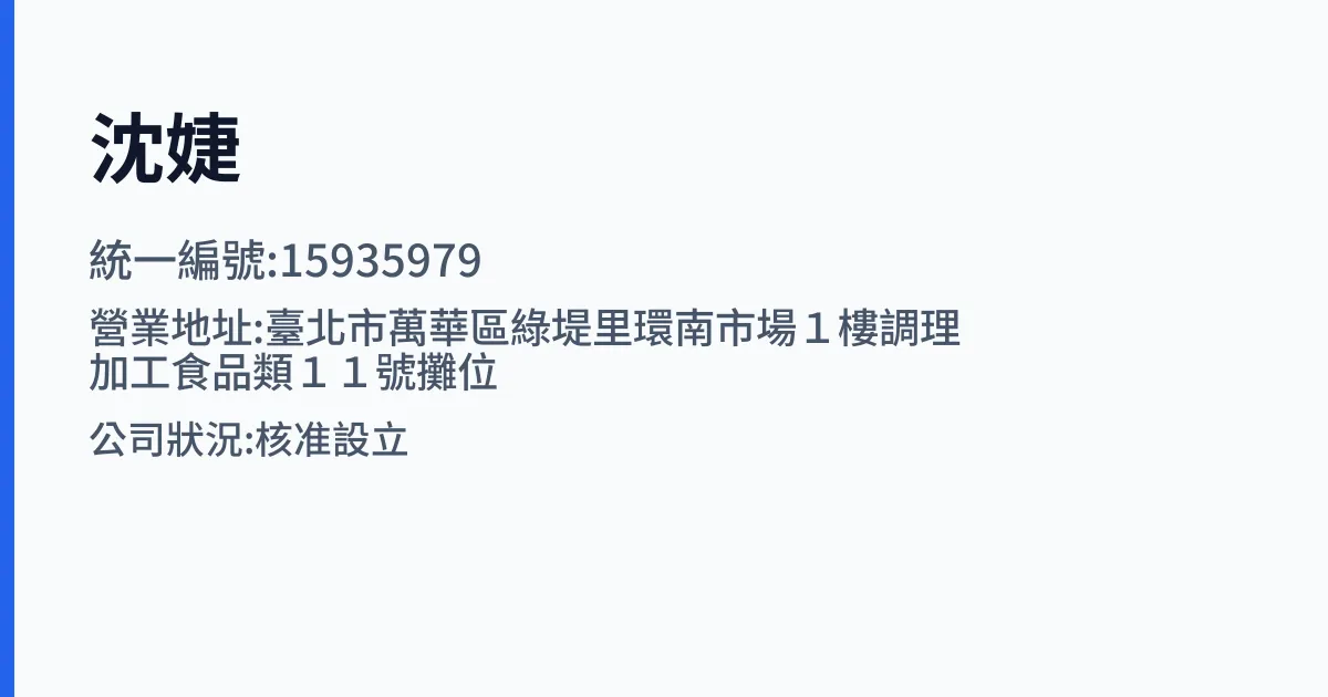 沈婕 - 統編 15935979(臺北市) 公司登記資料與營業項目詳細圖表