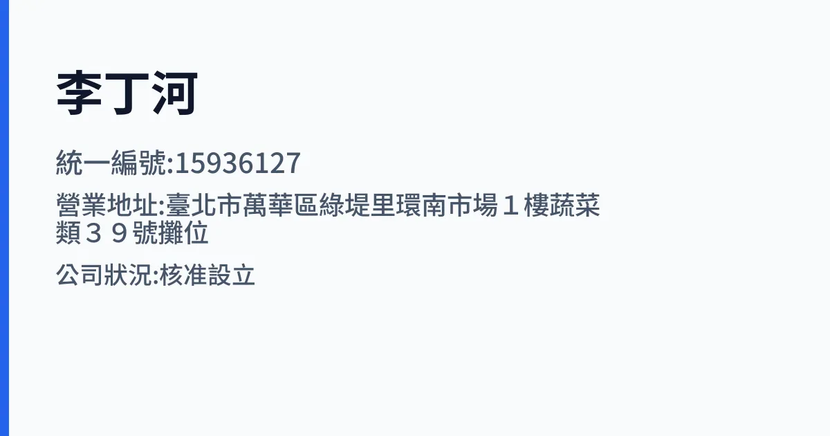 李丁河 - 統編 15936127(臺北市) 公司登記資料與營業項目詳細圖表
