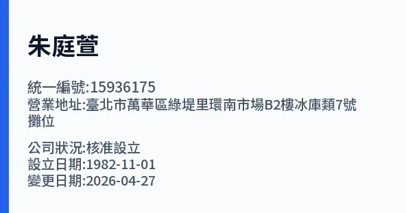 朱庭萱的照片-統編 15936175(臺北市) 公司登記資料與營業項目詳細圖表