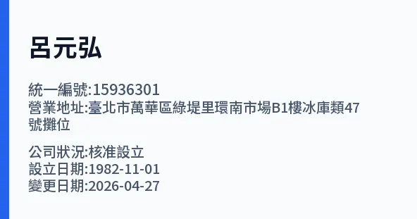 呂元弘的照片-統編 15936301(臺北市) 公司登記資料與營業項目詳細圖表