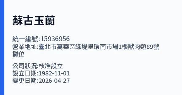 蘇古玉蘭的照片-統編 15936956(臺北市) 公司登記資料與營業項目詳細圖表