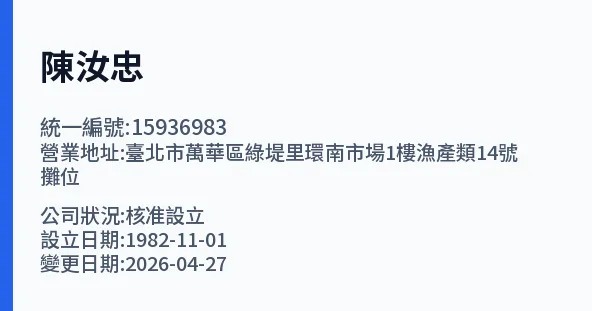 陳汝忠的照片-統編 15936983(臺北市) 公司登記資料與營業項目詳細圖表