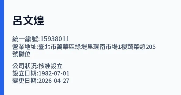 呂文煌的照片-統編 15938011(臺北市) 公司登記資料與營業項目詳細圖表