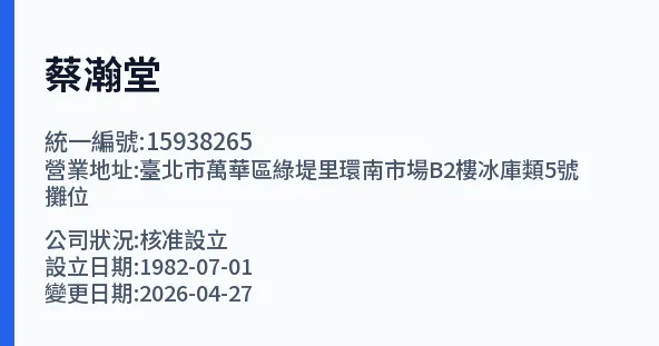 蔡瀚堂的照片-統編 15938265(臺北市) 公司登記資料與營業項目詳細圖表
