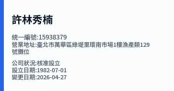 許林秀楠的照片-統編 15938379(臺北市) 公司登記資料與營業項目詳細圖表