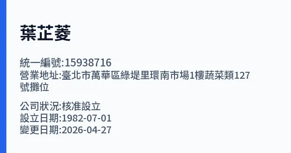 葉芷菱的照片-統編 15938716(臺北市) 公司登記資料與營業項目詳細圖表