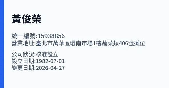 黃俊榮的照片-統編 15938856(臺北市) 公司登記資料與營業項目詳細圖表