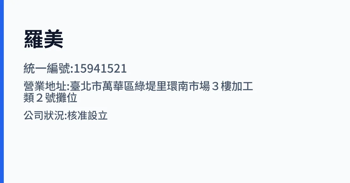 羅美 - 統編 15941521(臺北市) 公司登記資料與營業項目詳細圖表