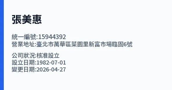張美惠的照片-統編 15944392(臺北市) 公司登記資料與營業項目詳細圖表