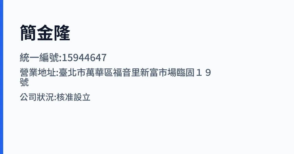 簡金隆 - 統編 15944647(臺北市) 公司登記資料與營業項目詳細圖表