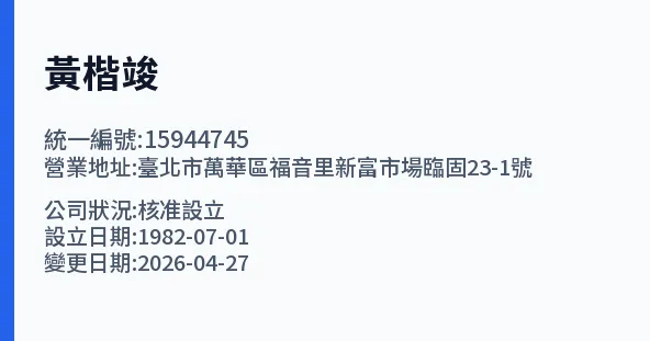 黃楷竣的照片-統編 15944745(臺北市) 公司登記資料與營業項目詳細圖表