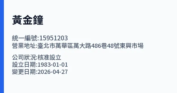黃金鐘的照片-統編 15951203(臺北市) 公司登記資料與營業項目詳細圖表