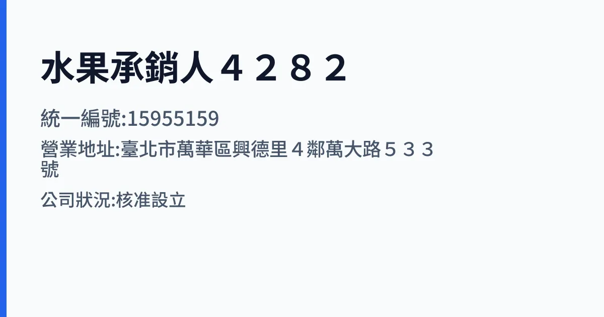 水果承銷人４２８２ - 統編 15955159(臺北市) 公司登記資料與營業項目詳細圖表