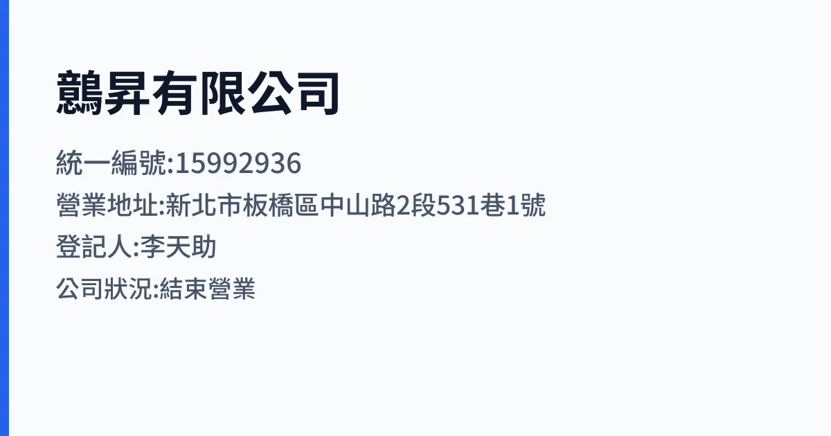 鷾昇有限公司 - 統編 15992936（新北市） 公司登記資料與營業項目詳細圖表