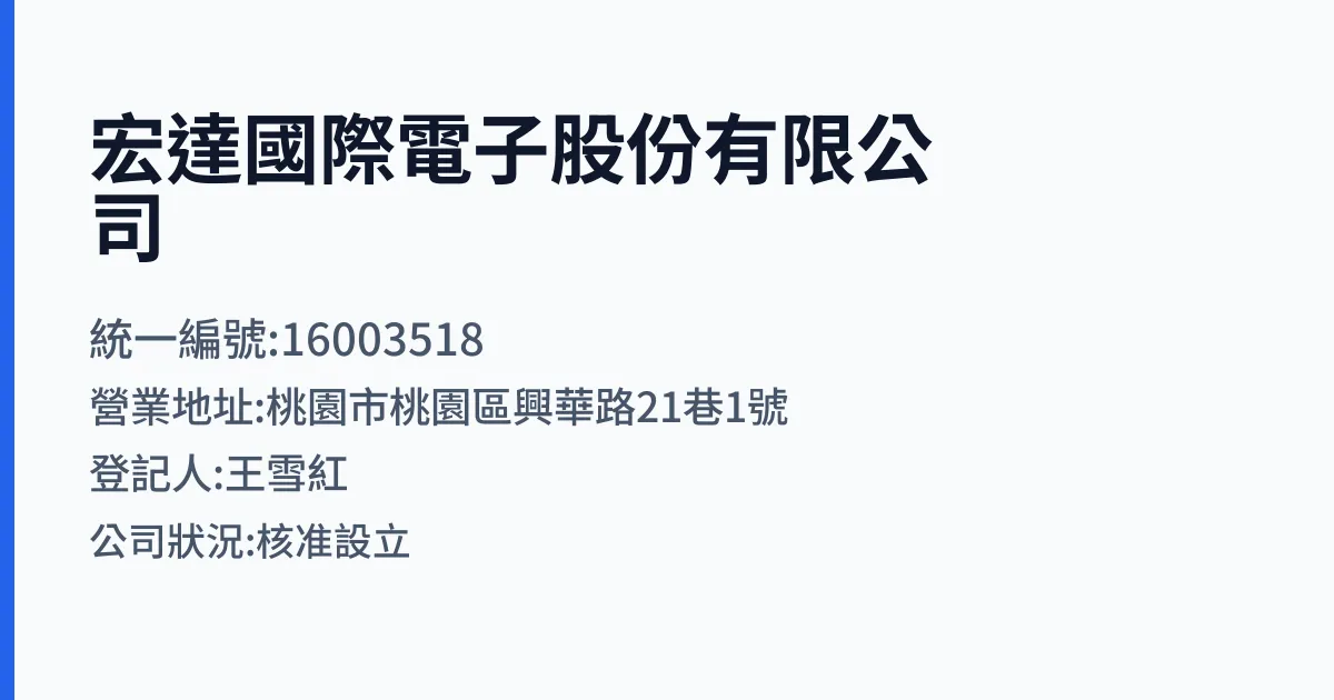 宏達國際電子股份有限公司 - 統編 16003518(桃園市) 公司登記資料與營業項目詳細圖表