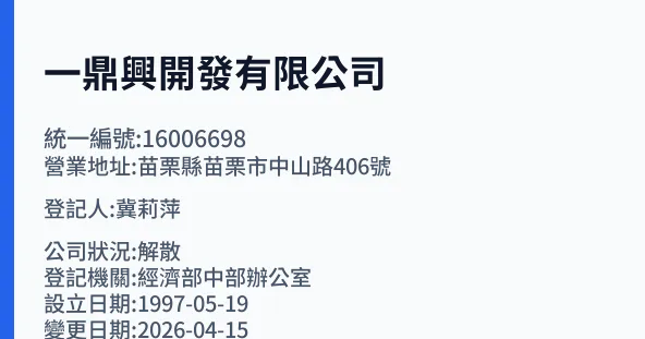 一鼎興開發有限公司的照片-統編 16006698(苗栗縣) 公司登記資料與營業項目詳細圖表