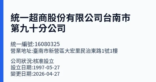 統一超商股份有限公司台南市第九十分公司的照片-統編 16080325(臺南市) 公司登記資料與營業項目詳細圖表