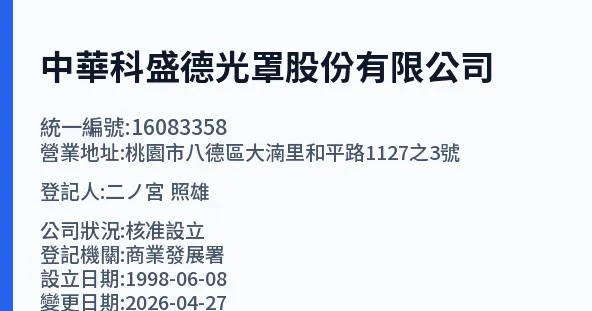中華科盛德光罩股份有限公司的照片-統編 16083358(桃園市) 公司登記資料與營業項目詳細圖表