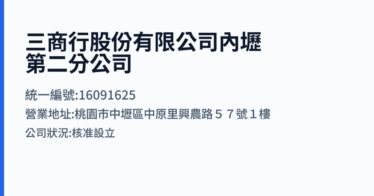 三商行股份有限公司內壢第二分公司 - 統編 16091625(桃園市) 公司登記資料與營業項目詳細圖表