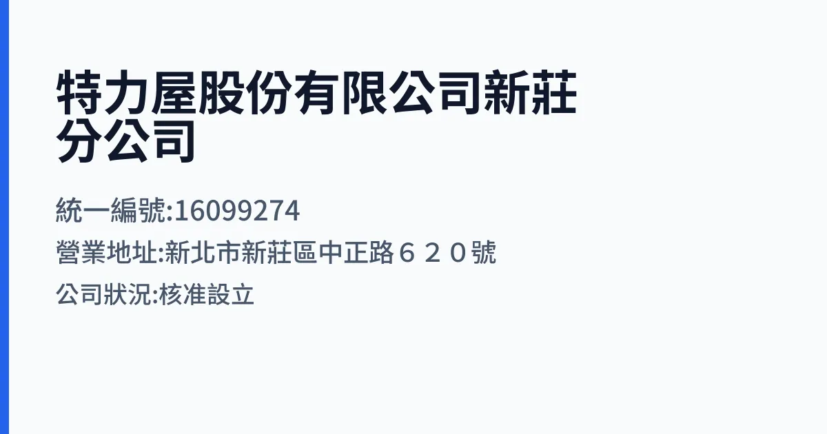 特力屋股份有限公司新莊分公司 - 統編 16099274(新北市) 公司登記資料與營業項目詳細圖表