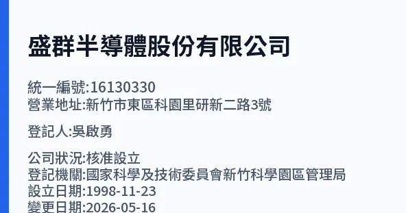 盛群半導體股份有限公司的照片-統編 16130330(新竹市) 公司登記資料與營業項目詳細圖表