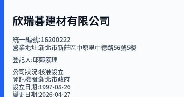 欣瑞碁建材有限公司的照片-統編 16200222(新北市) 公司登記資料與營業項目詳細圖表